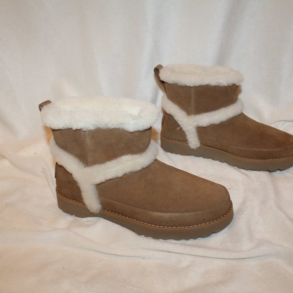 UGG | Shoes | Nib Ugg Mini Spill Seam Chestnut Suede Shearling Boots ...